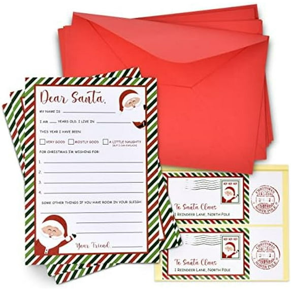 Christmas Official Letter To Santa Writing Kit 100 Sets 5 x 7 Letters ...