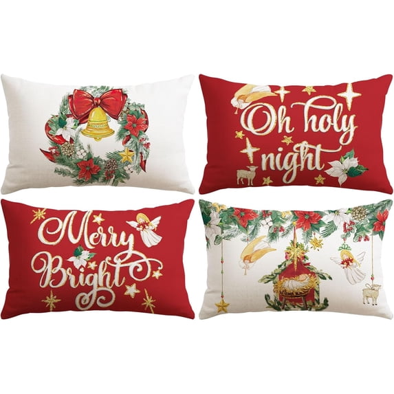 Christmas Oh Holy Night Merry Bright Jesus Wreath Throw Pillow Covers ...