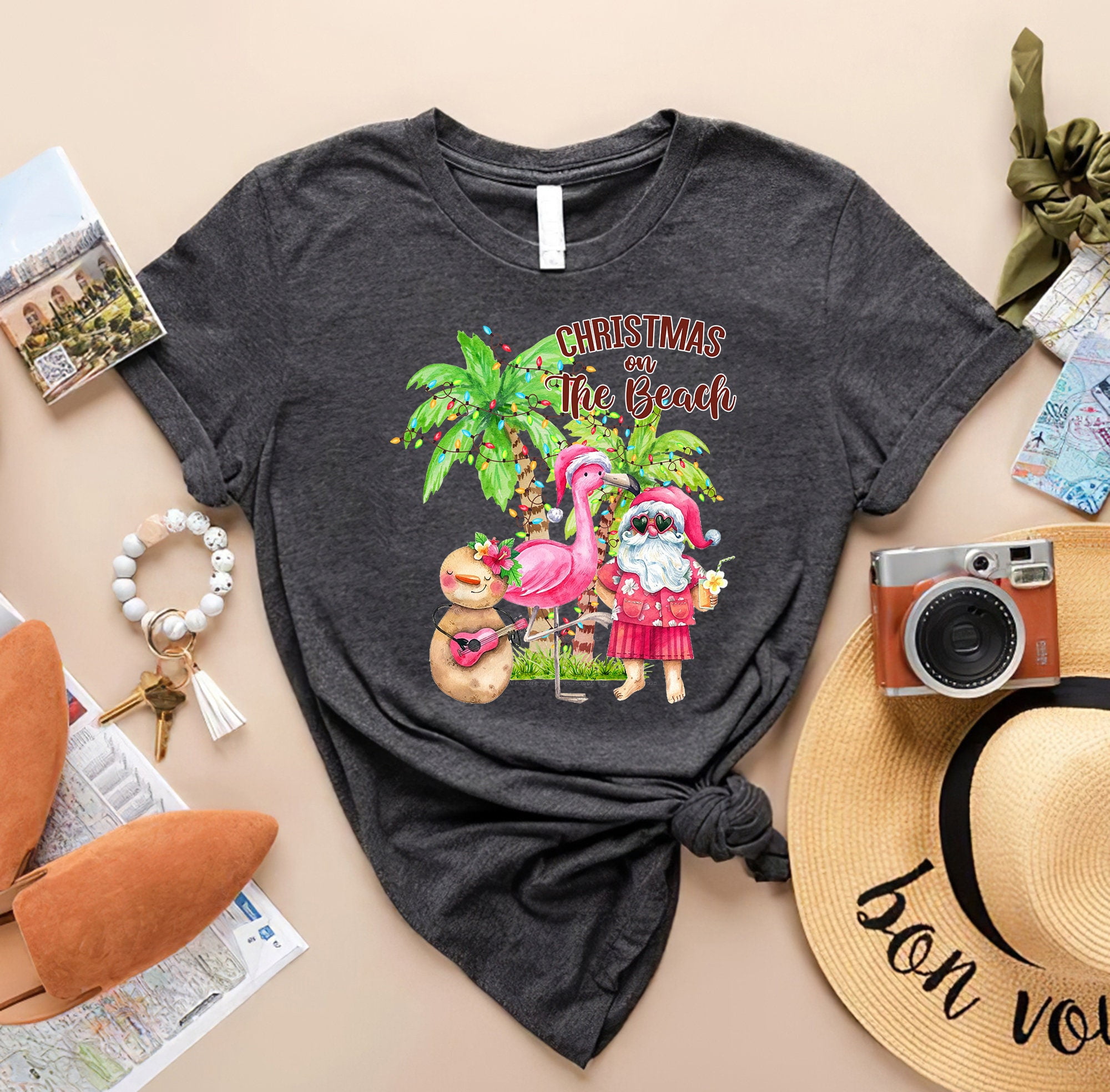 Christmas On The Beach Shirt, Xmas Palm Tree Shirt, 2023 Christmas T ...