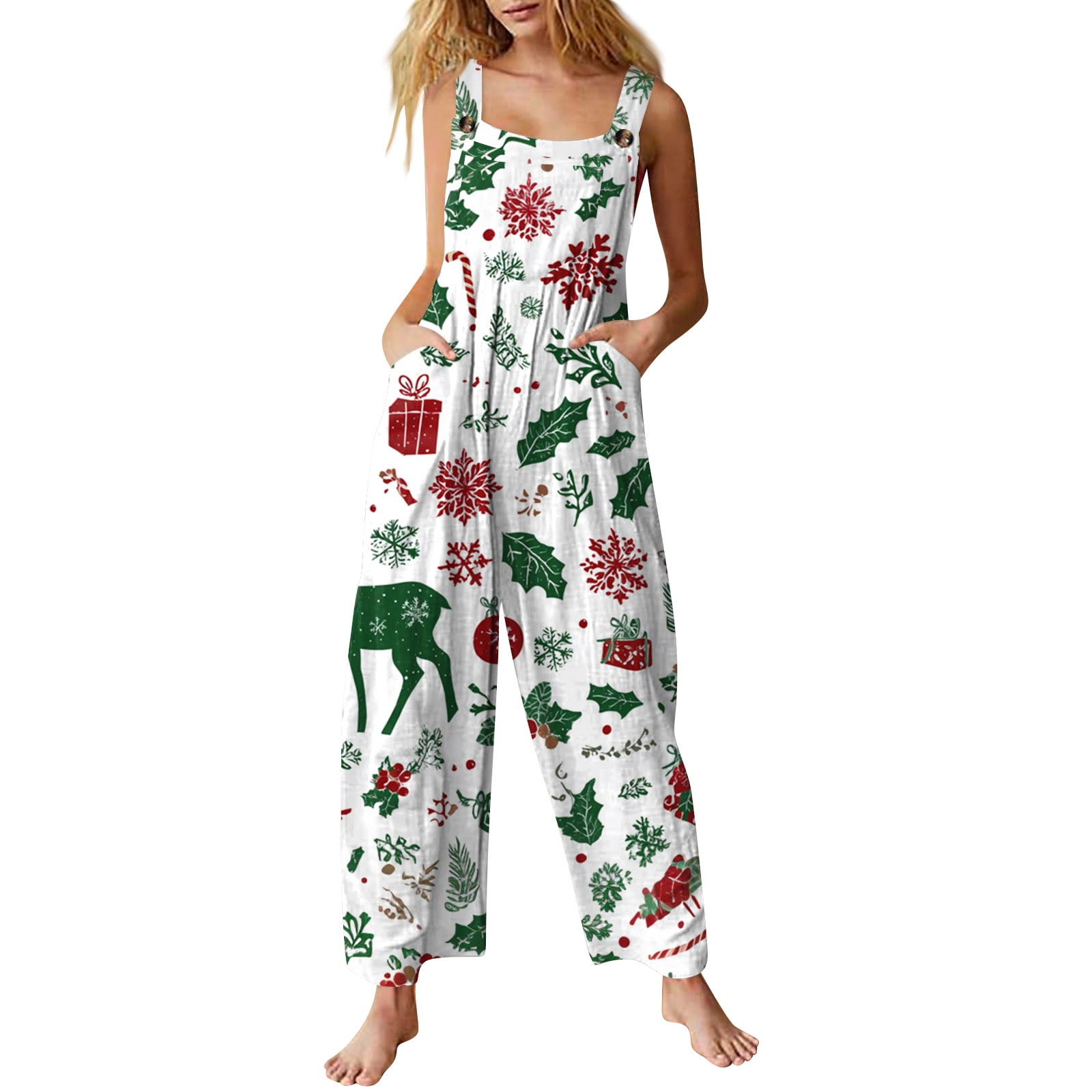 Christmas One Piece Jumpsuits for Women Sleeveless Cute Xmas Print ...