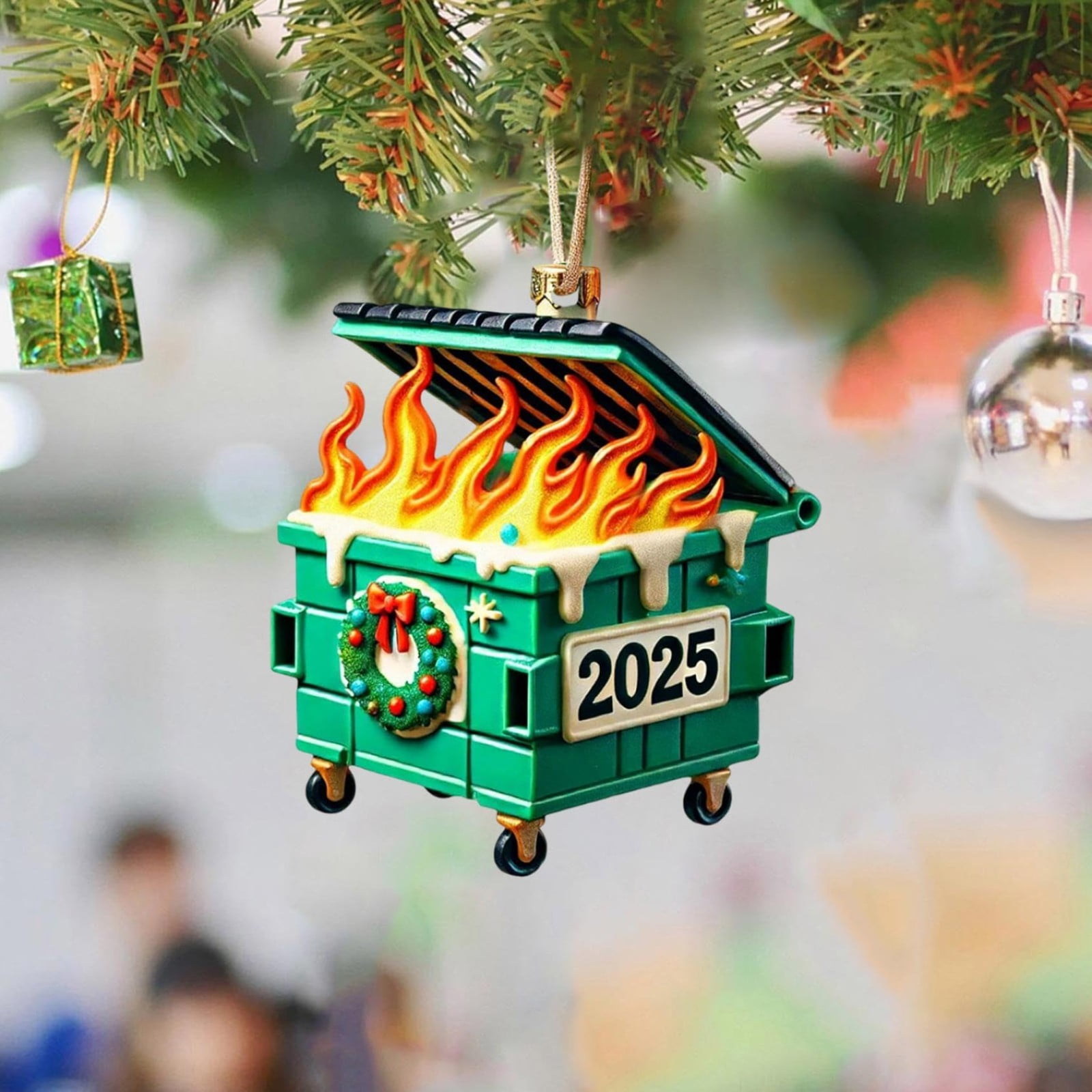 Christmas Ornament-2025 Funny 2D Acrylic Dumpster Fire Ornament,Holiday ...