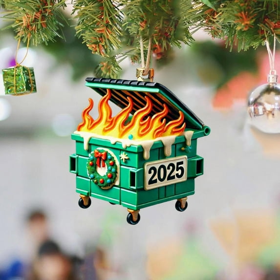 Christmas Ornament-2025 Funny 2D Acrylic Dumpster Fire Ornament,Holiday ...