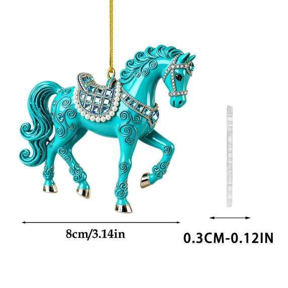 Christmas Ornament Acrylic Flat, Holiday Horse with Trailer Pendant ...