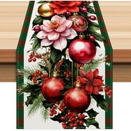 Smile Joy to The World Xmas Balls Christmas Table Runner, Pine Cone ...