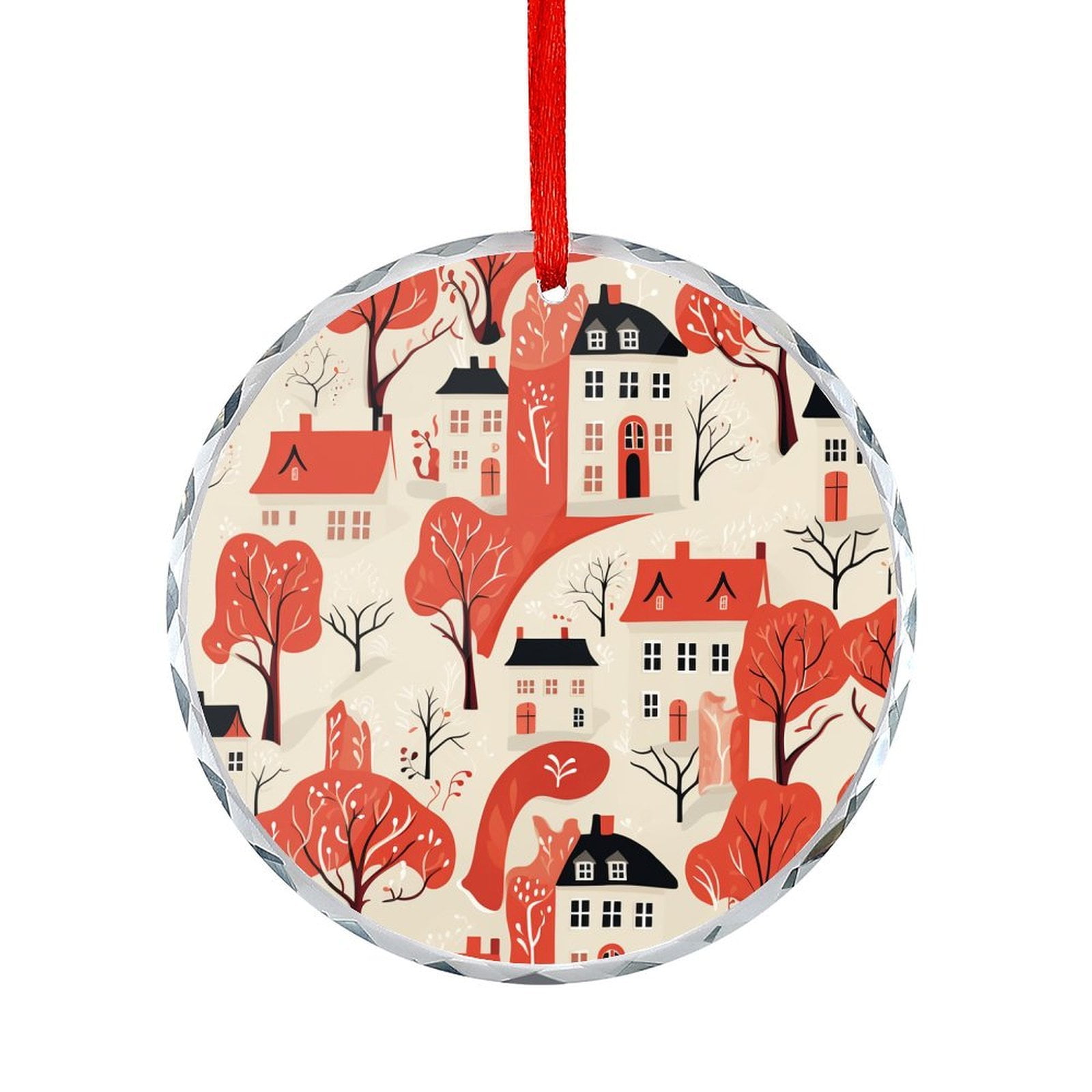 Christmas Ornament Cartoon Countryside Rustic Round Shaped Glass ...