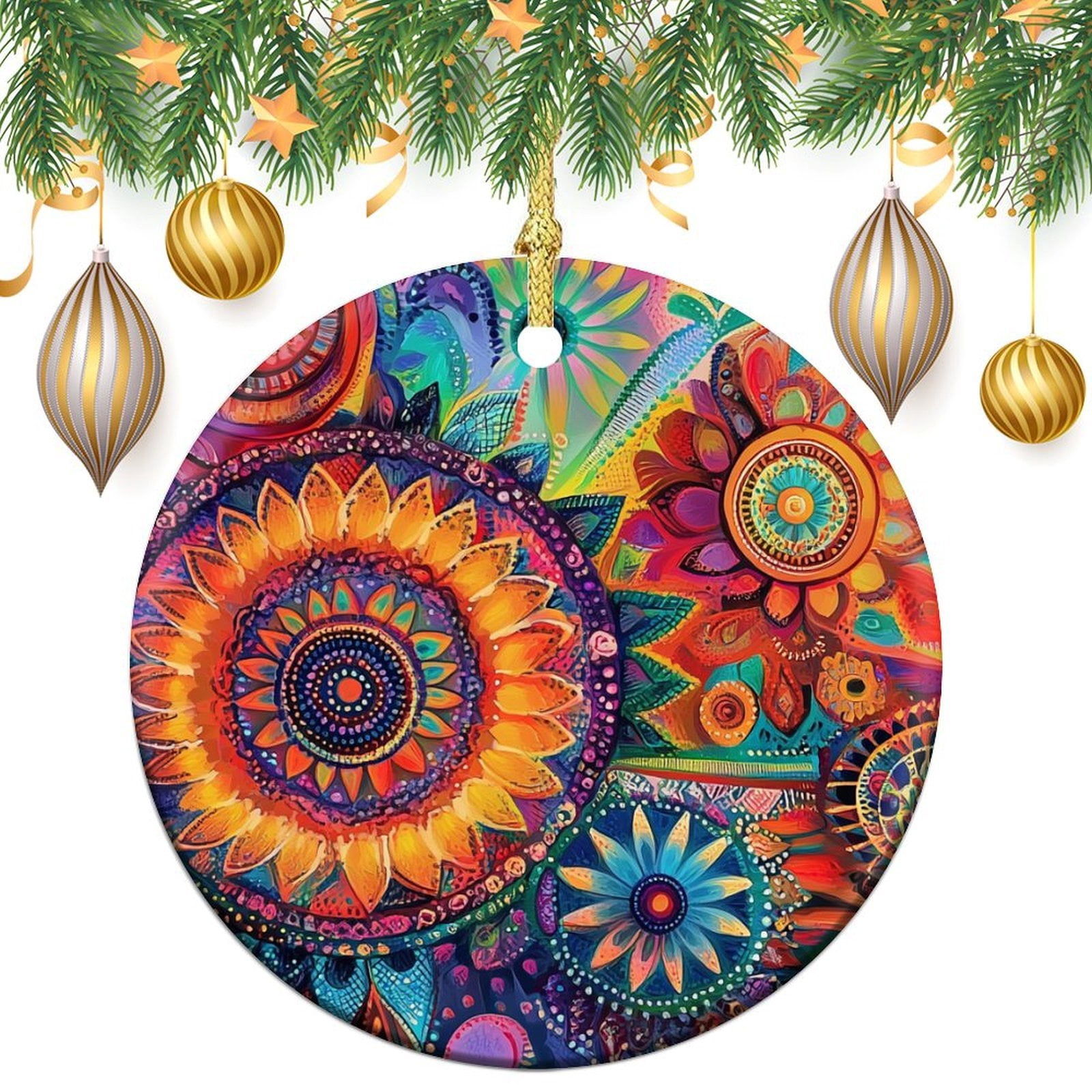 Christmas Ornament Colorful Indian Mandala Christmas Bauble Mandala ...