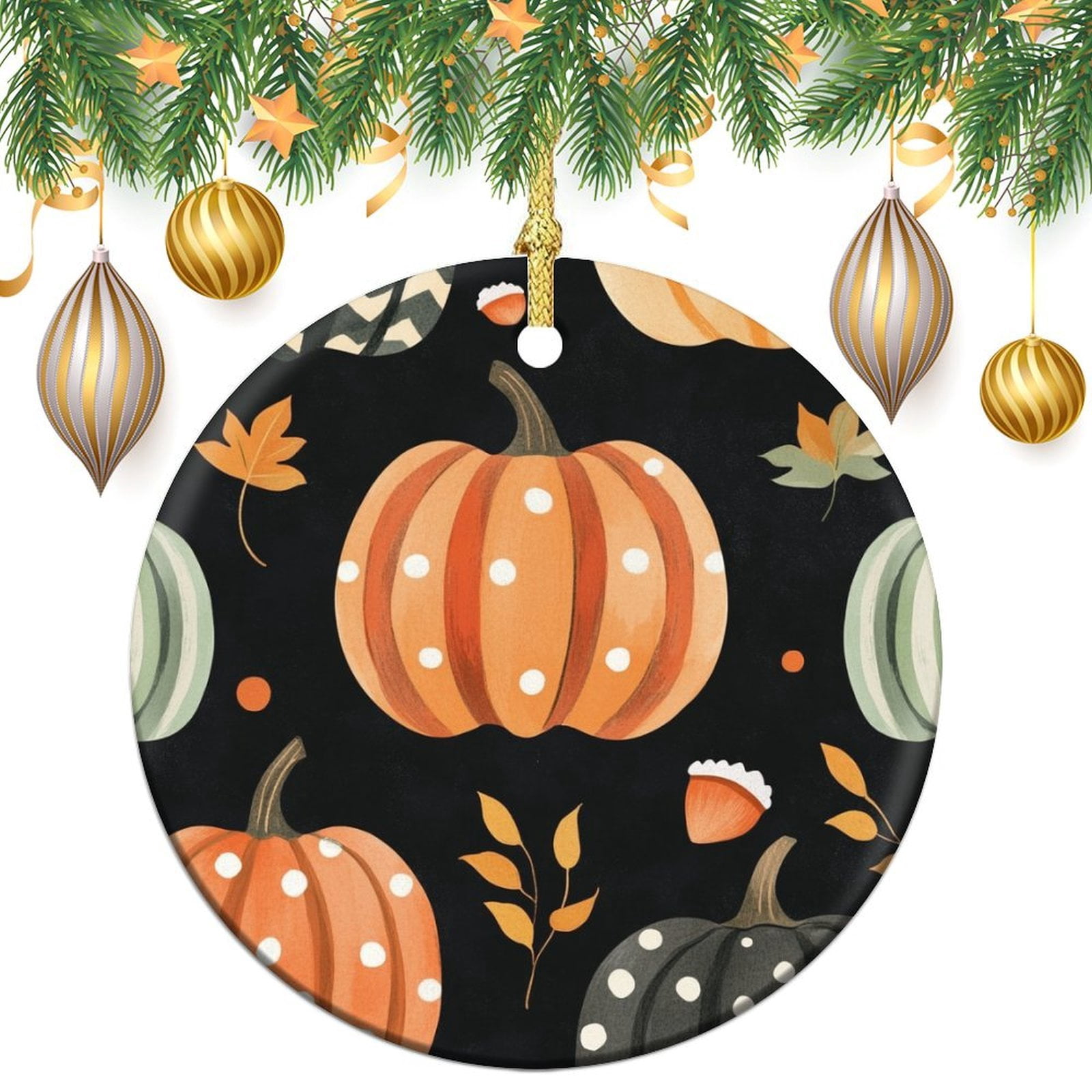 Christmas Ornament Fall Celebration Pumpkins Customized Round Ceramic ...