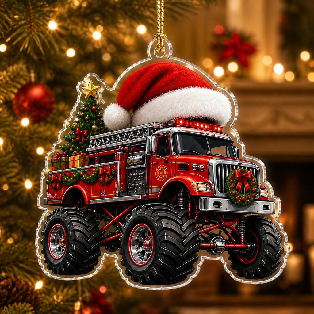 Christmas Ornament Fire Truck Holiday Acrylic Tree Hanging for ...