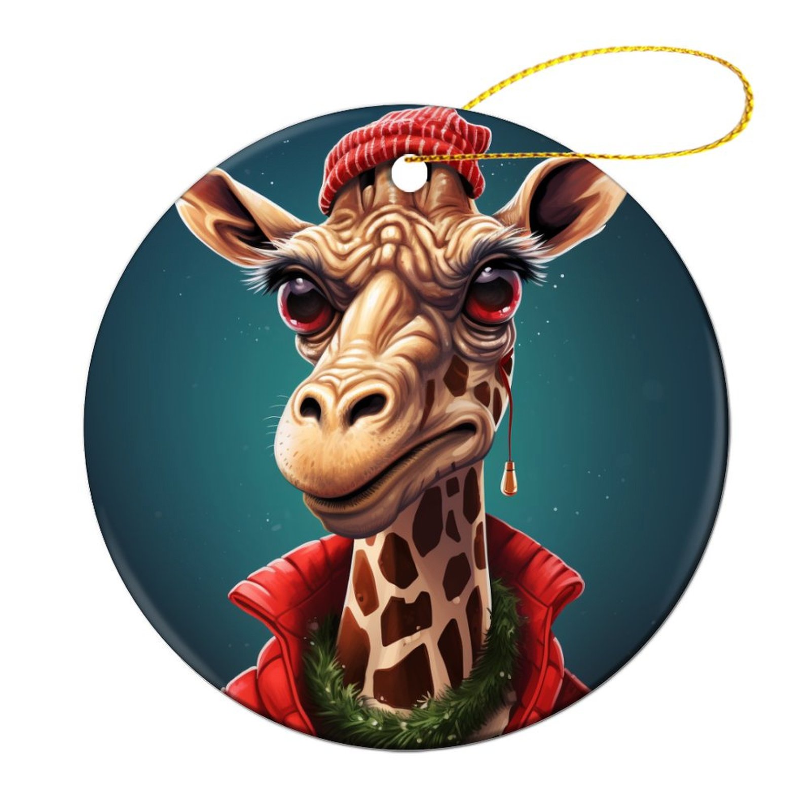 Christmas Ornament Giraffe Wearing A Christmas Hat Double-Sided ...