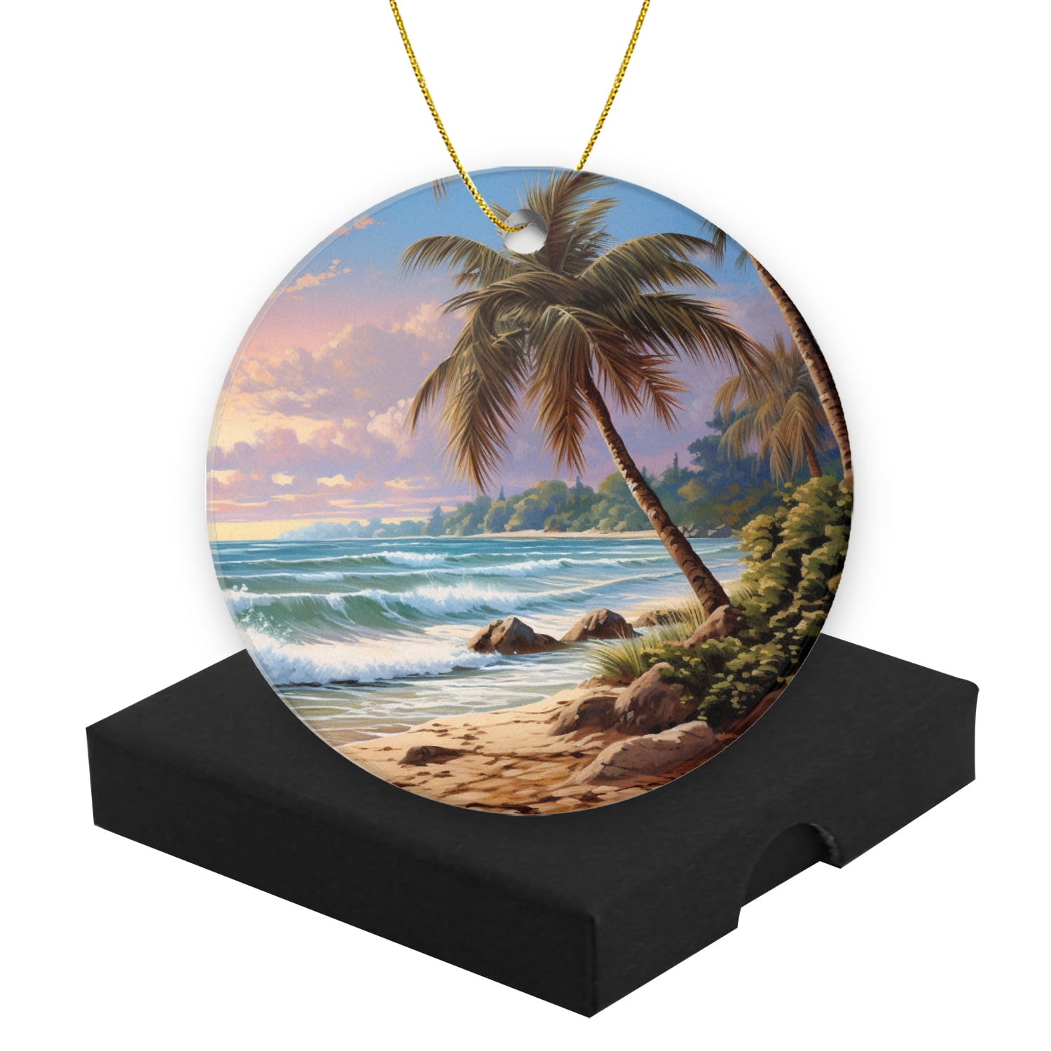 Christmas Ornament Round Ceramic Keepsake Holiday Present Christmas ...