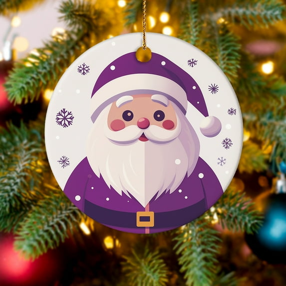 Christmas Ornament Round – Santa Claus in Purple Suit with Snowflakes ...