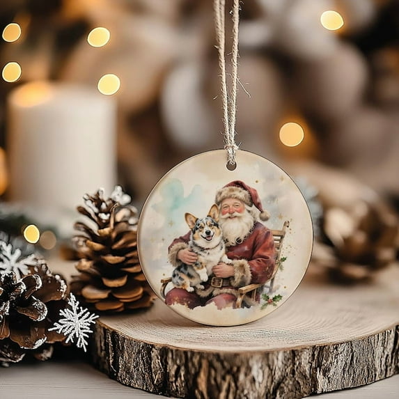 Christmas Ornament – Santa Claus & Merle Corgi Dog Christmas Ornament ...