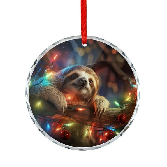 Christmas Ornament Sloth on The Branch with Christmas Colorful Lights ...