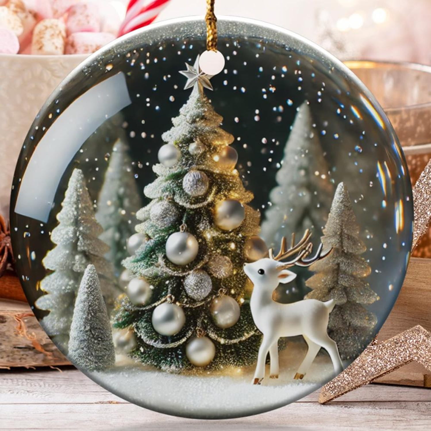 Christmas Ornament, Snow Globe Ornament, Reindeer, Christmas Tree ...
