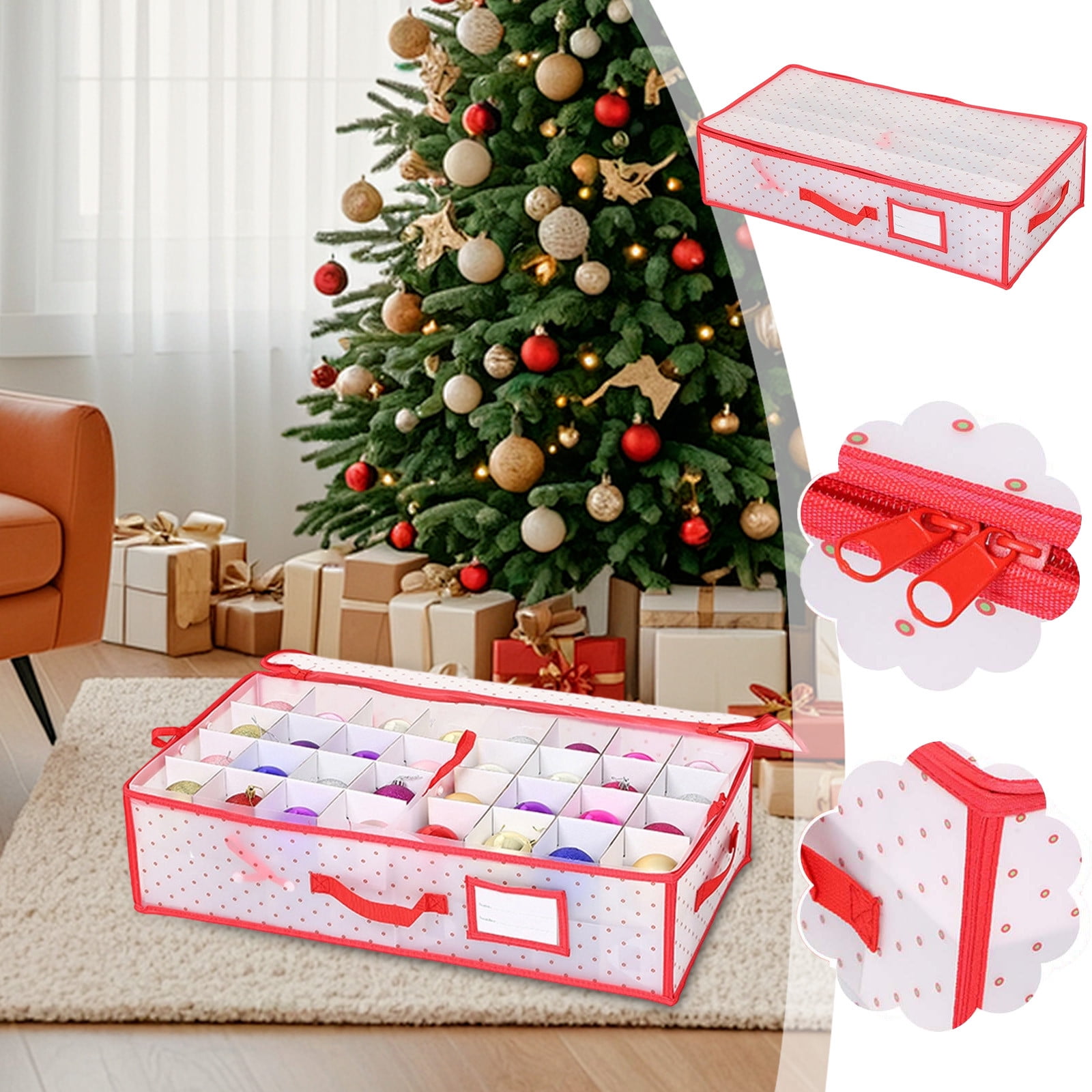 Christmas Ornament Storage Box with 64 Compartments - Large Holiday ...