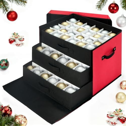 Christmas Ornament Storage Box with Adjustable Dividers,Stackable ...