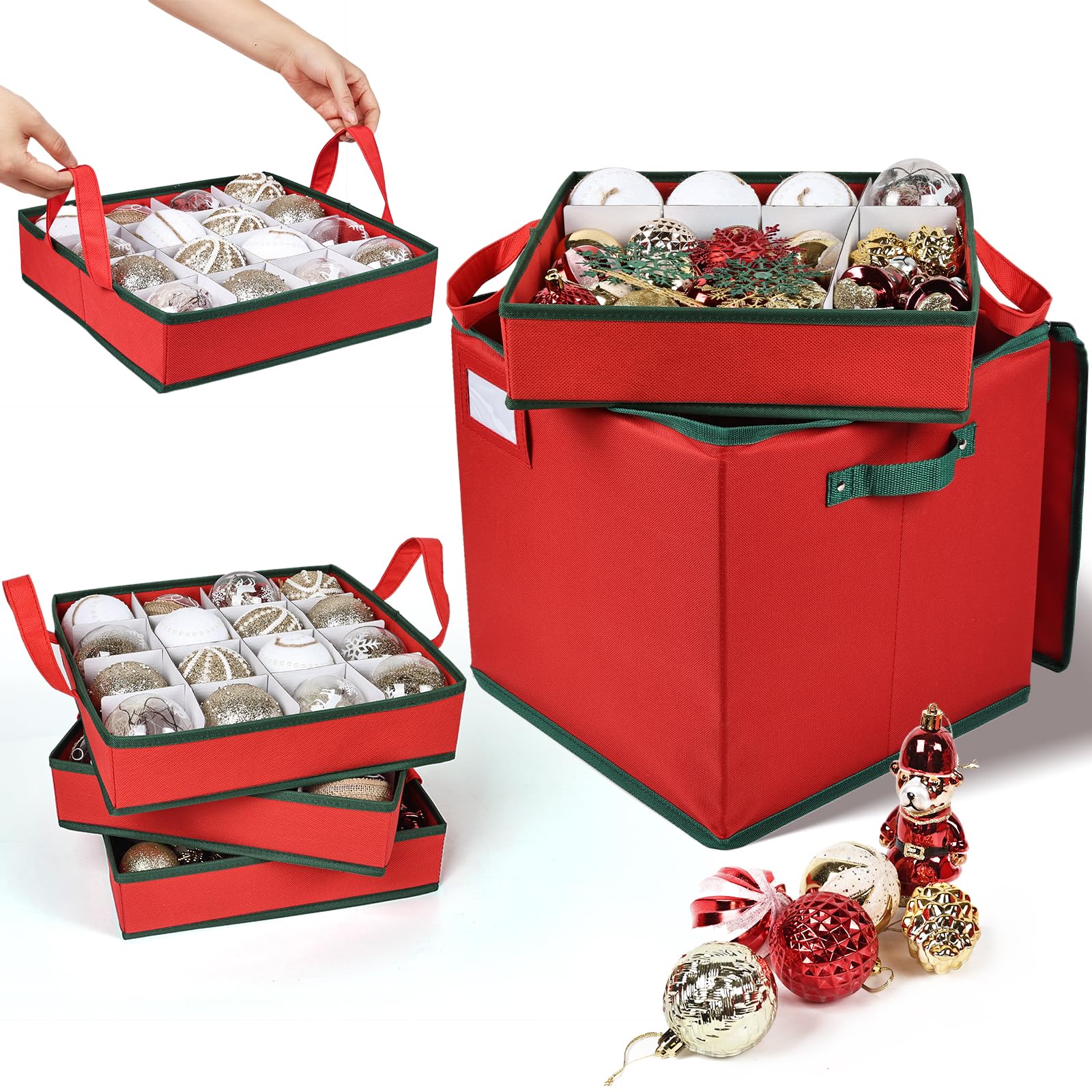 Christmas Ornament Storage Box High Capacity Decoration Organizer Holds ...