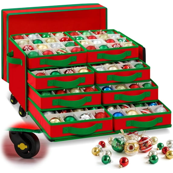 Christmas Ornament Storage Box with Wheels 128 Slots 3" Adjustable ...