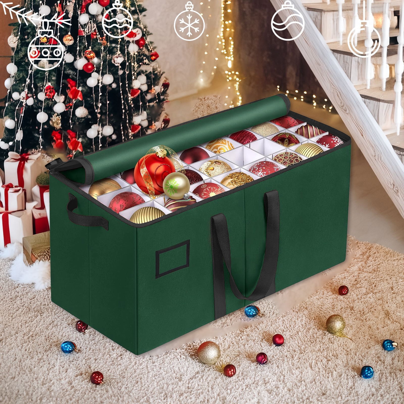 Christmas Ornament Storage Box,Xmas 128 Compartments Storage Bag with ...