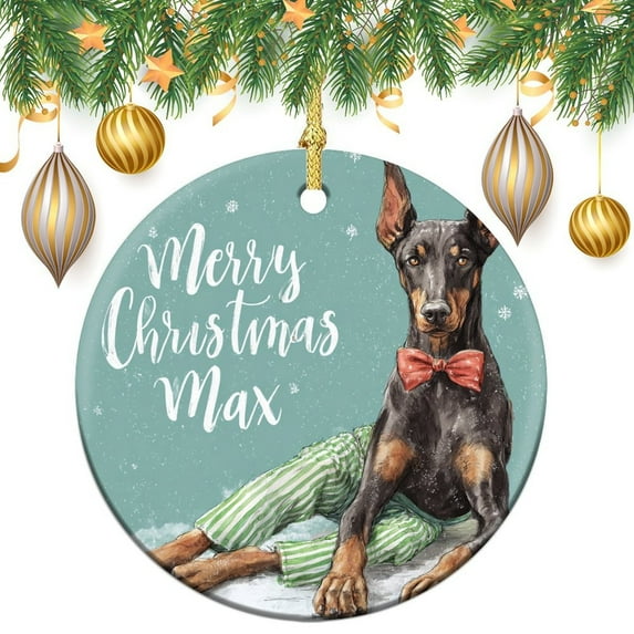 Ornament Personalised Big Dog Doberman Customized Round Ceramic ...