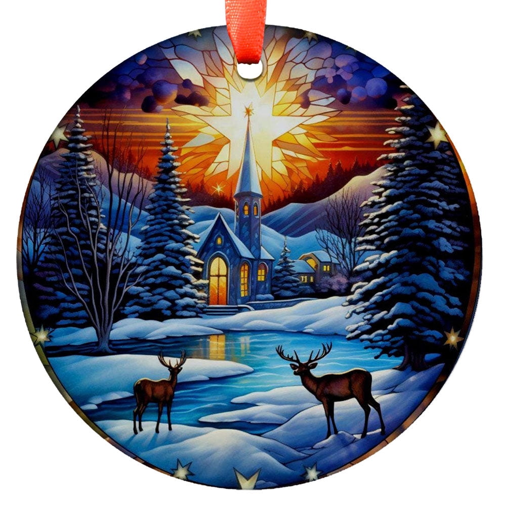 Christmas Ornament, Winter Wonderland Scene, Holiday Church Decoration ...