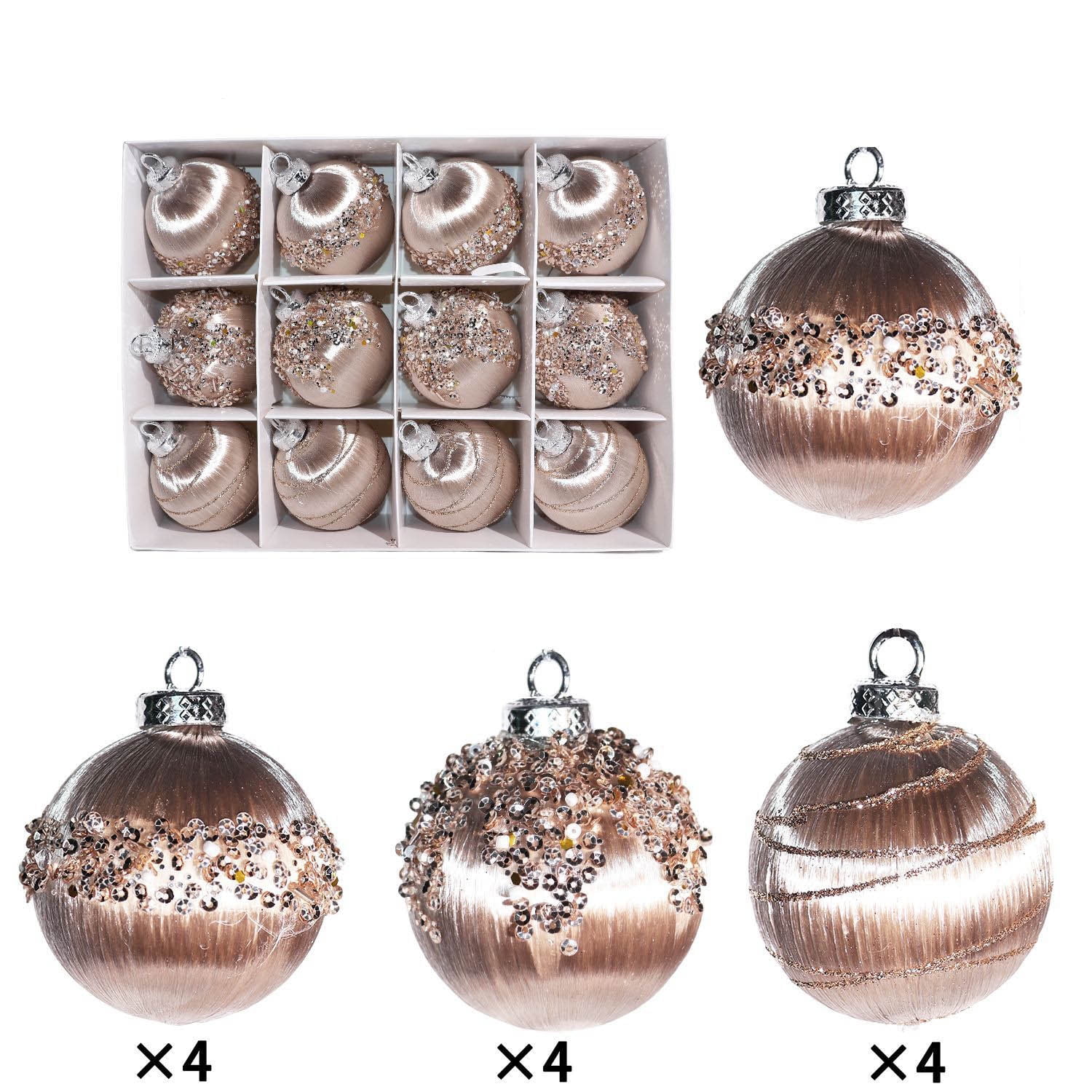 Christmas Ornaments 12-Pack, 6CM Velvet and Crystal Ball Set, Elegant ...