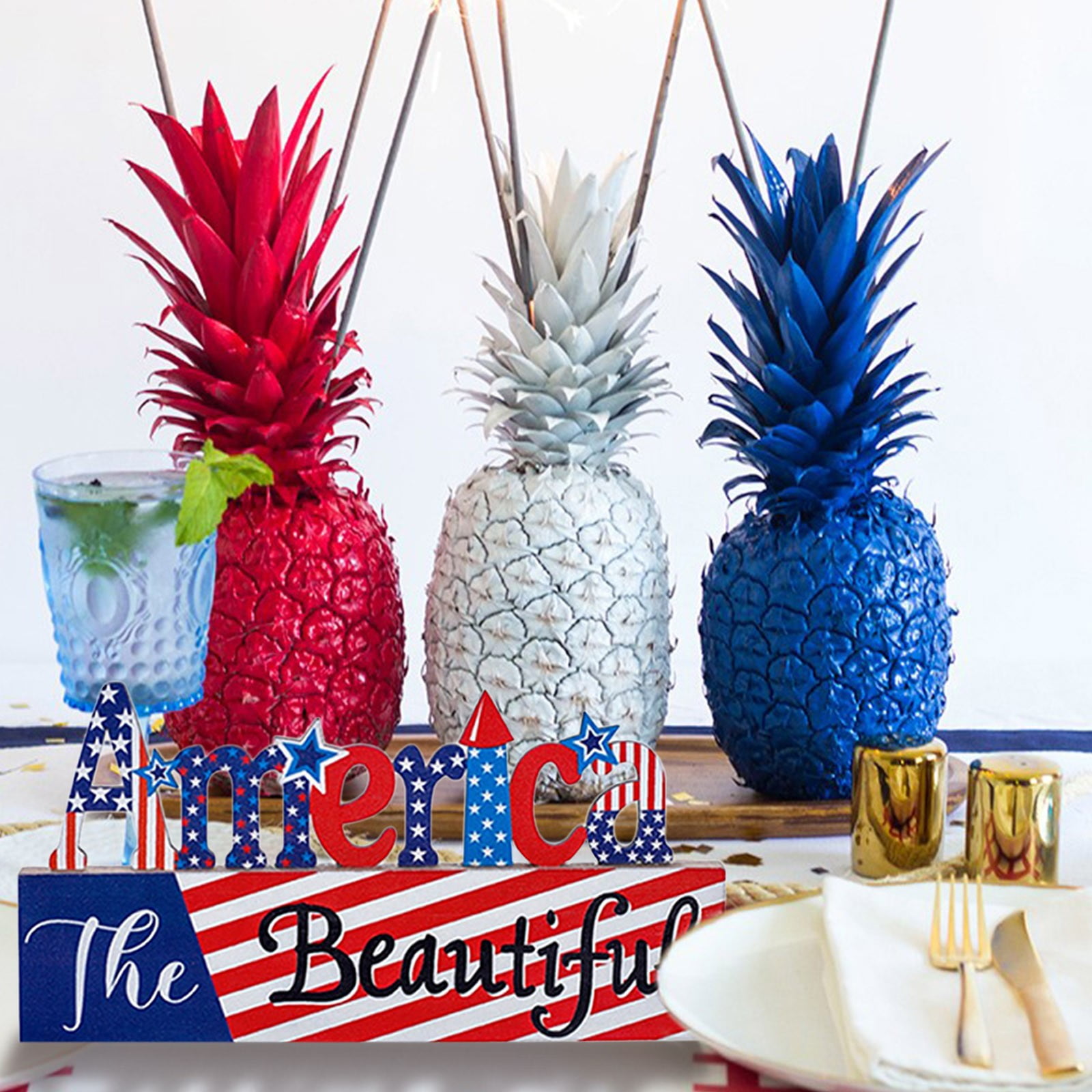 Christmas Ornaments 2pc Wooden Patriotic Table Decoration Signs