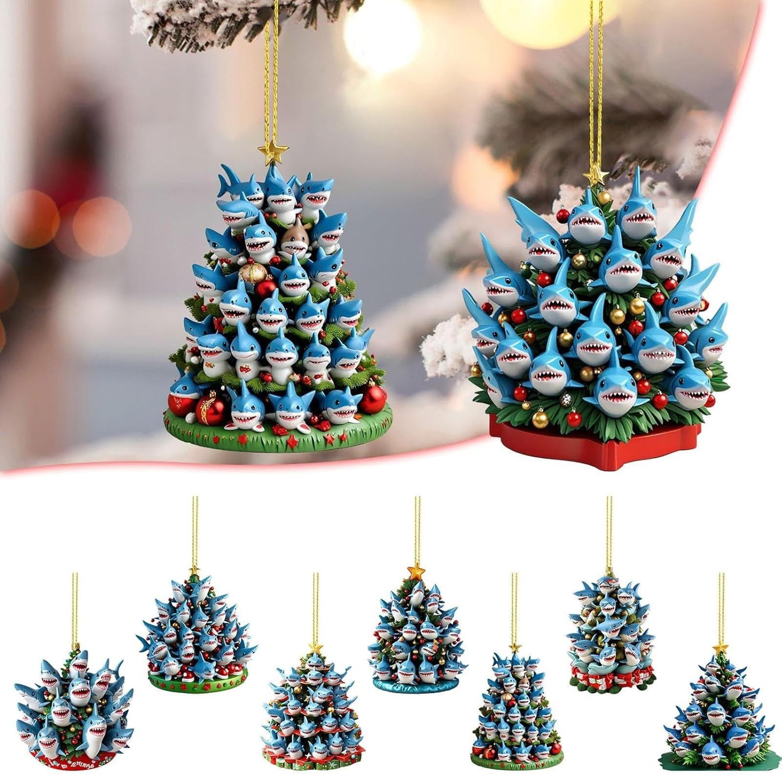 Christmas Ornaments, Blue Shark Stacking Christmas Tree Acrylic Hanging ...