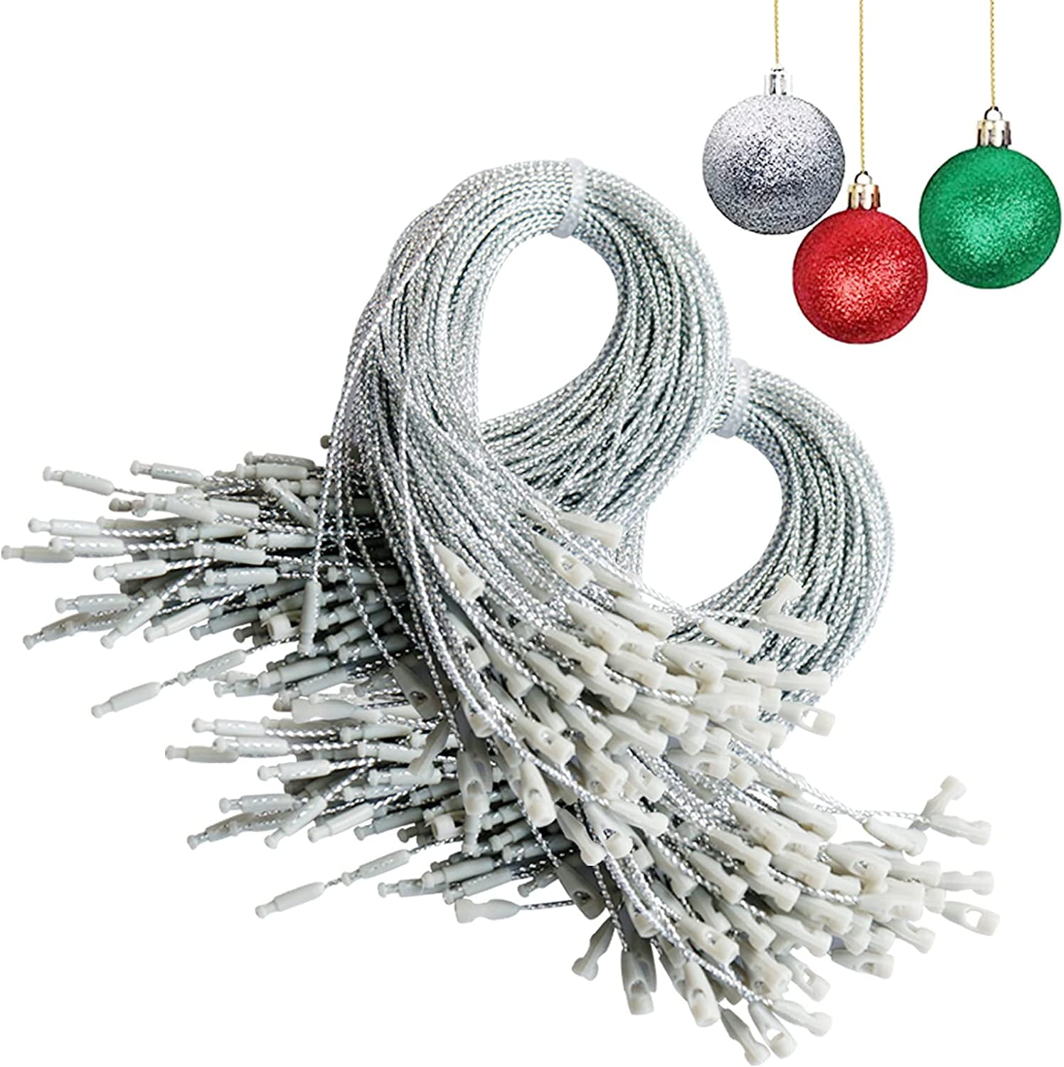 Christmas Ornaments Hanger String 200Pcs Silver Ribbon Ornament Hook ...