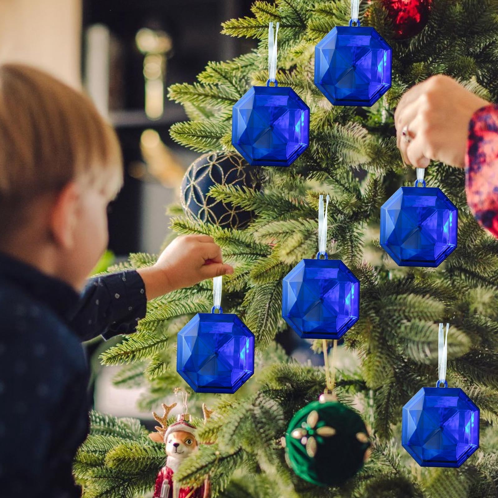 Christmas Ornaments with Plastic Gem Accents in Modern Square and Round ...