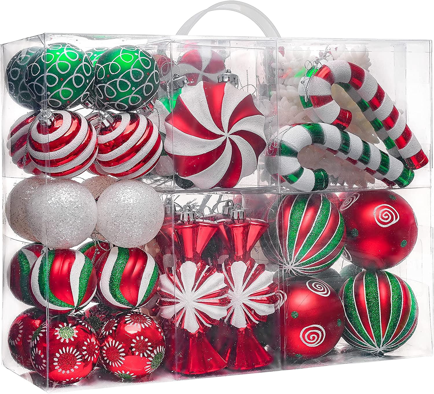 Christmas Ornaments Set, 108ct Candy Cane Red Green White Shatterproof ...