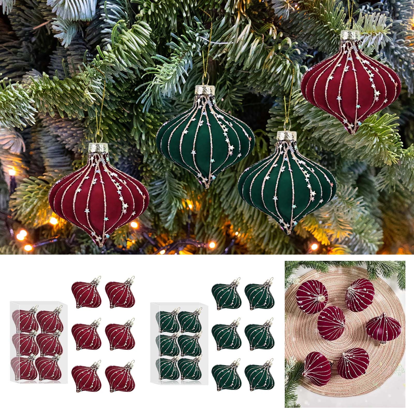 Christmas Ornaments Set 6-Pack 8cm Flocked Almonds Painted Glitter ...