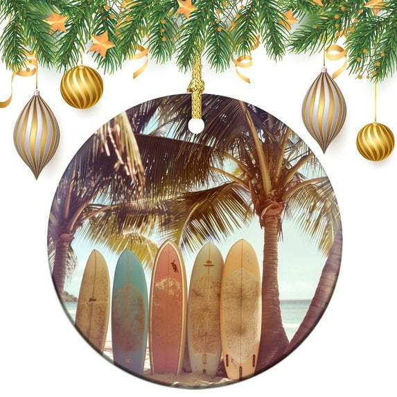 Christmas Ornaments Surfboard Palm Tree Seaside Scenery Funny Christmas ...