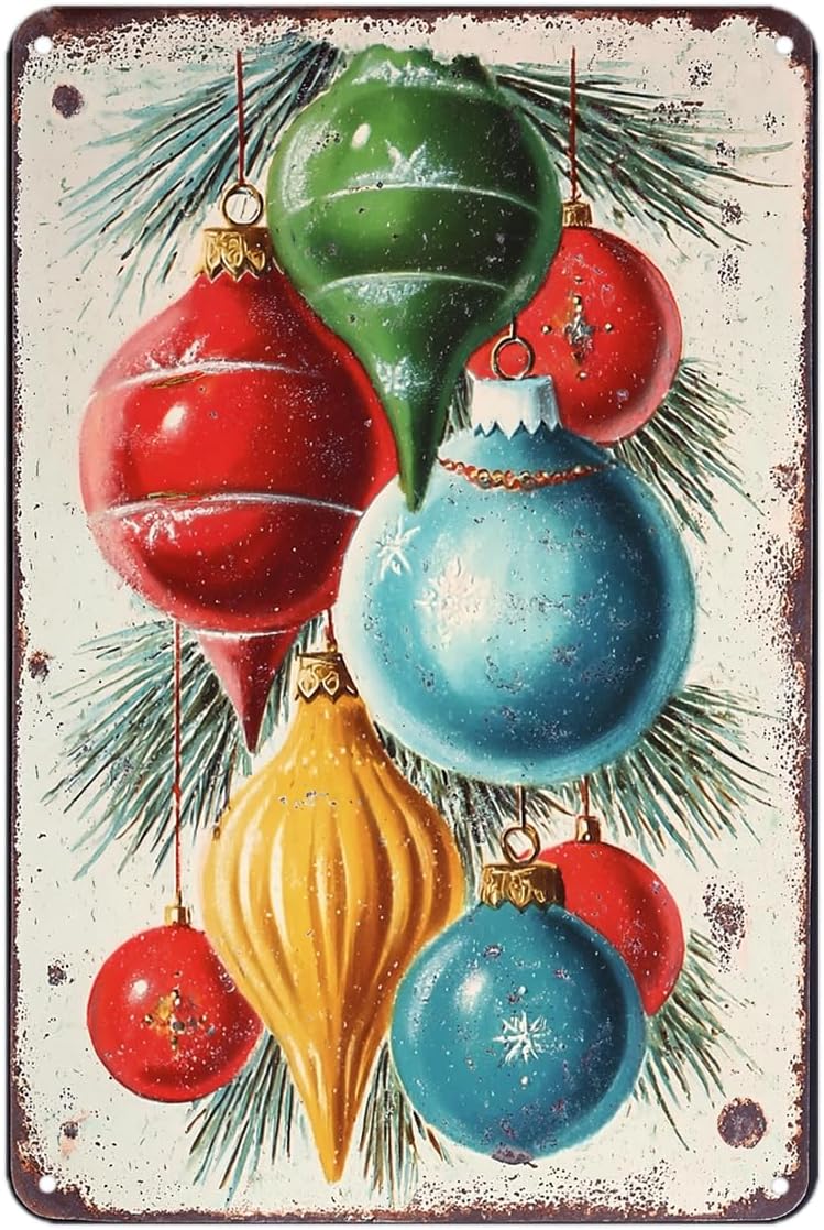 Christmas Ornaments tin sign, Vintage Holiday Metal Sign print ...