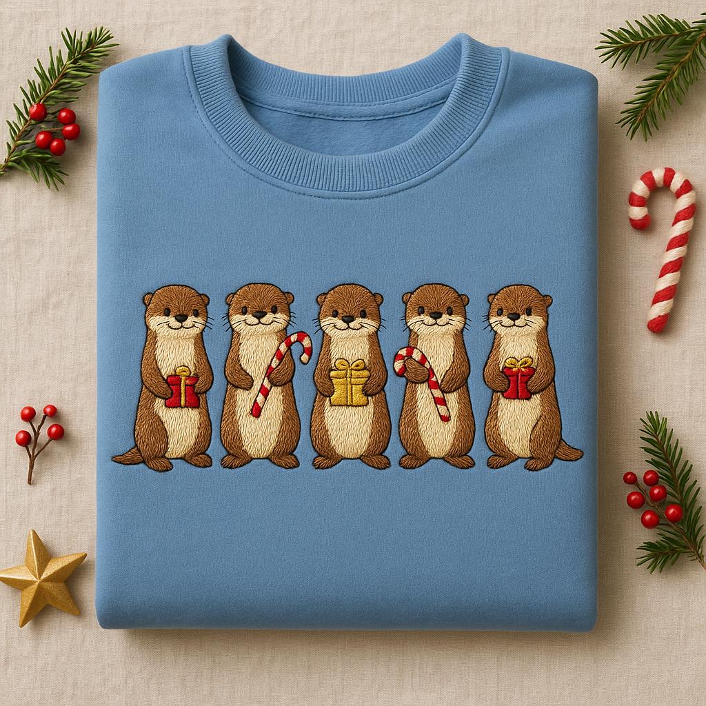 Christmas Otter Embroidered Hoodie, Candy Cane Gift Box Sweatshirt ...