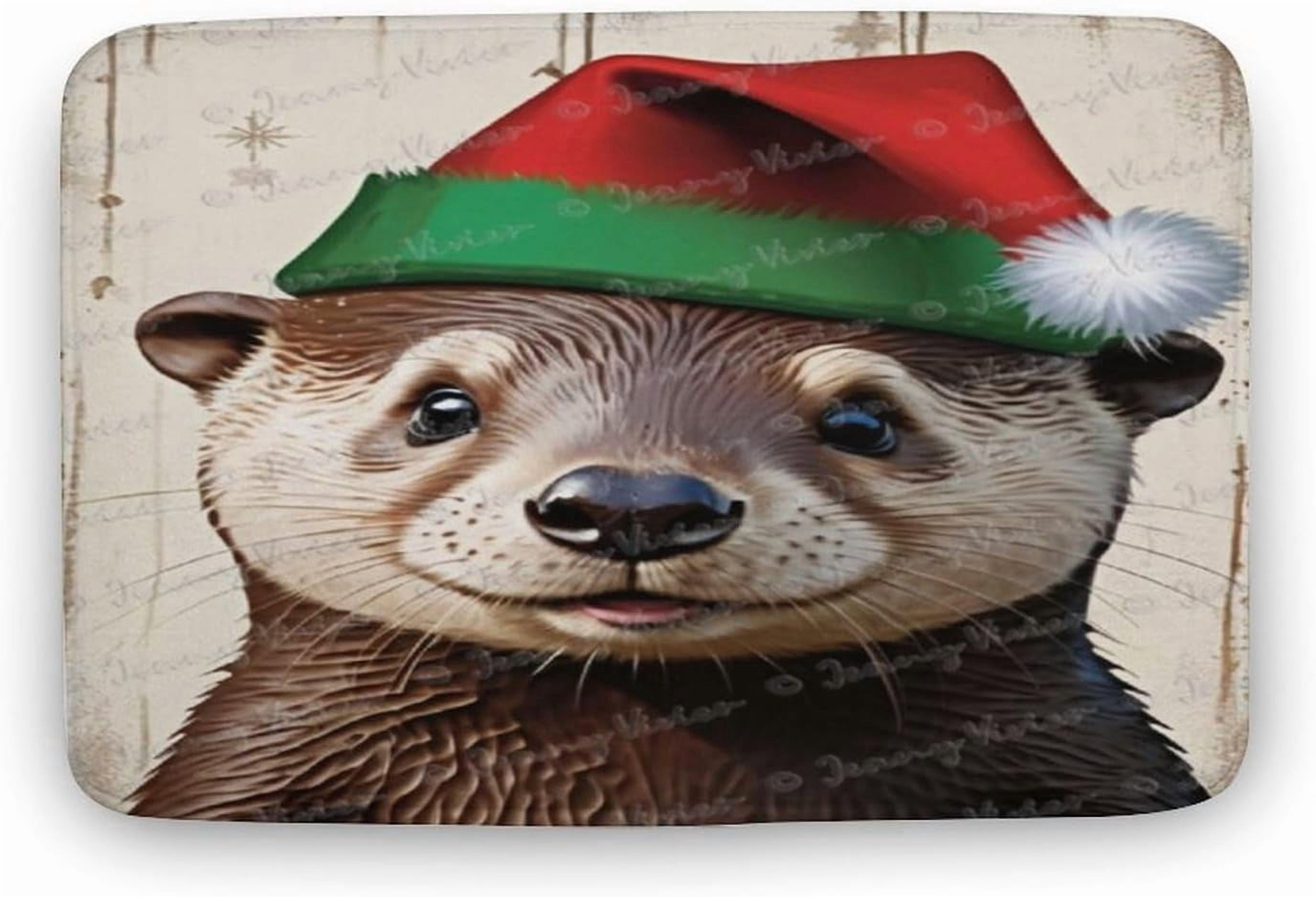 Christmas Otter Print Bath Rug, Coral Velvet, 16"x24",Comfortable, Soft ...