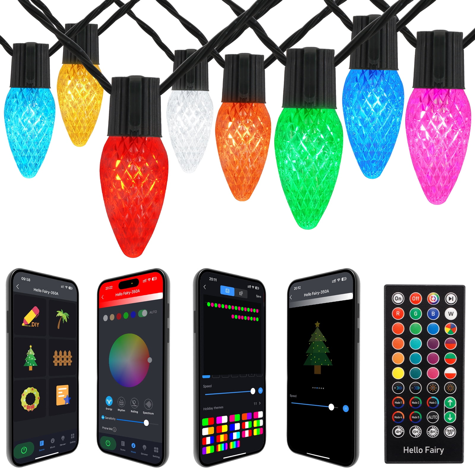 Christmas Outdoor Lights C9 33FT 50 LEDs, Smart APP Remote Control RGB ...