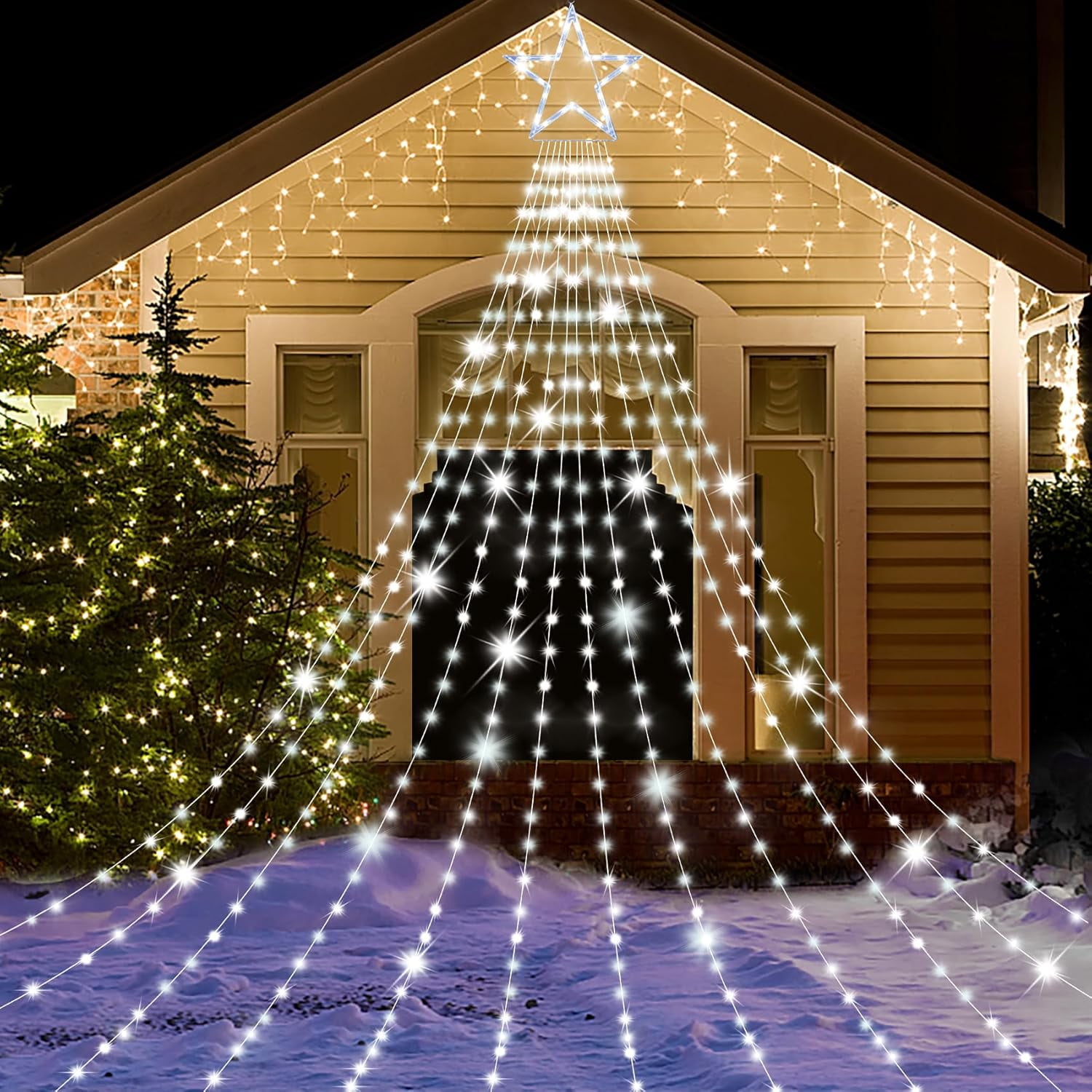Christmas Outdoor Star String Lights 23FT 860 LED Waterproof Waterfall ...