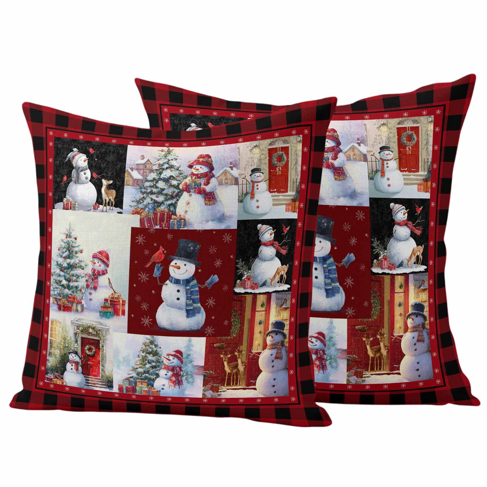 Christmas Outdoor Waterproof Pillow Covers, Snowman Cardinal Red Black ...
