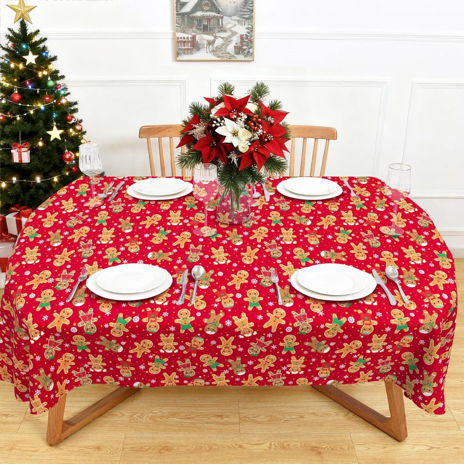 Christmas Oval Tablecloth 60x102 Inch Waterproof Christmas Gingerbread ...