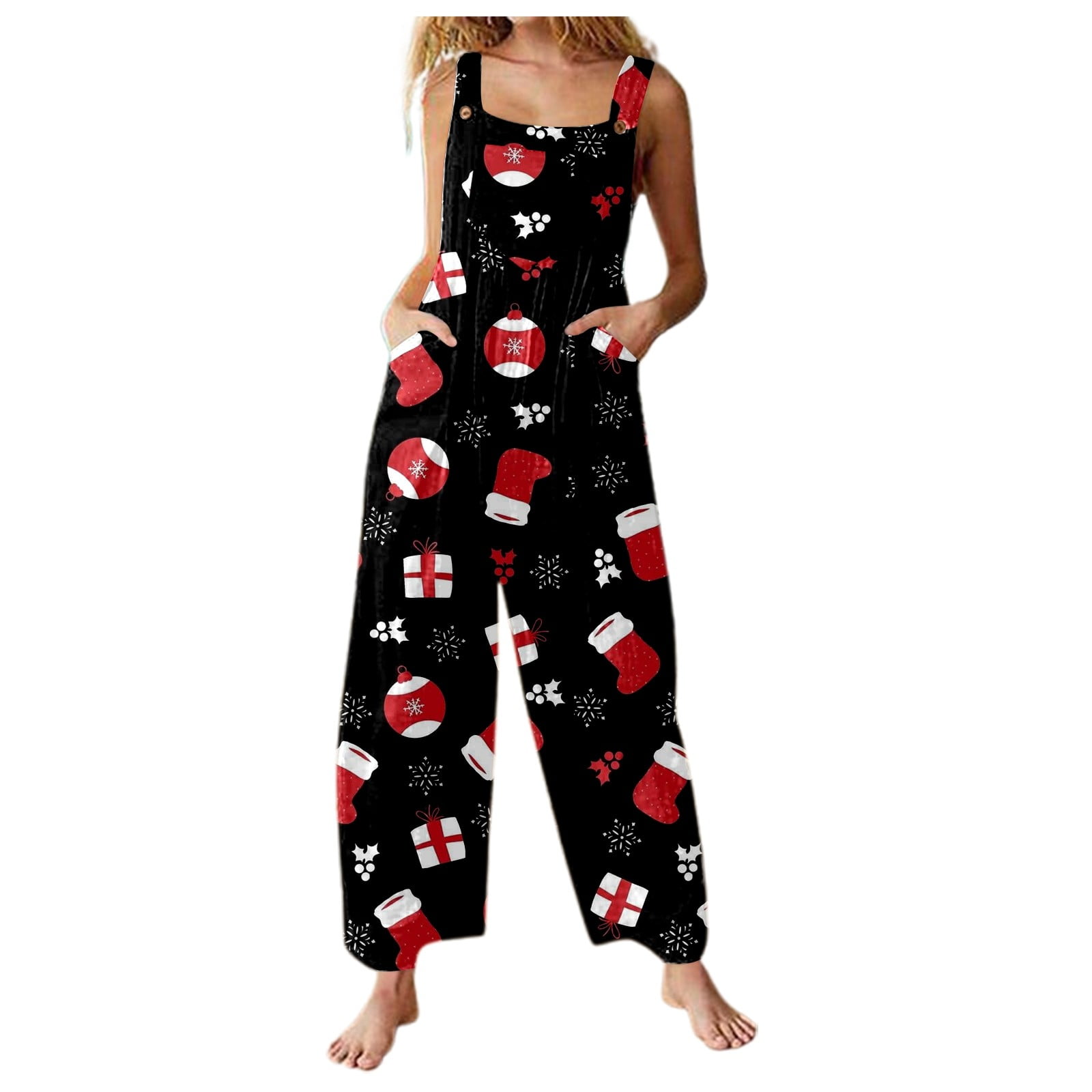Christmas Overalls Stylish Floral Print Jumpsuit Featuring Adjustable ...