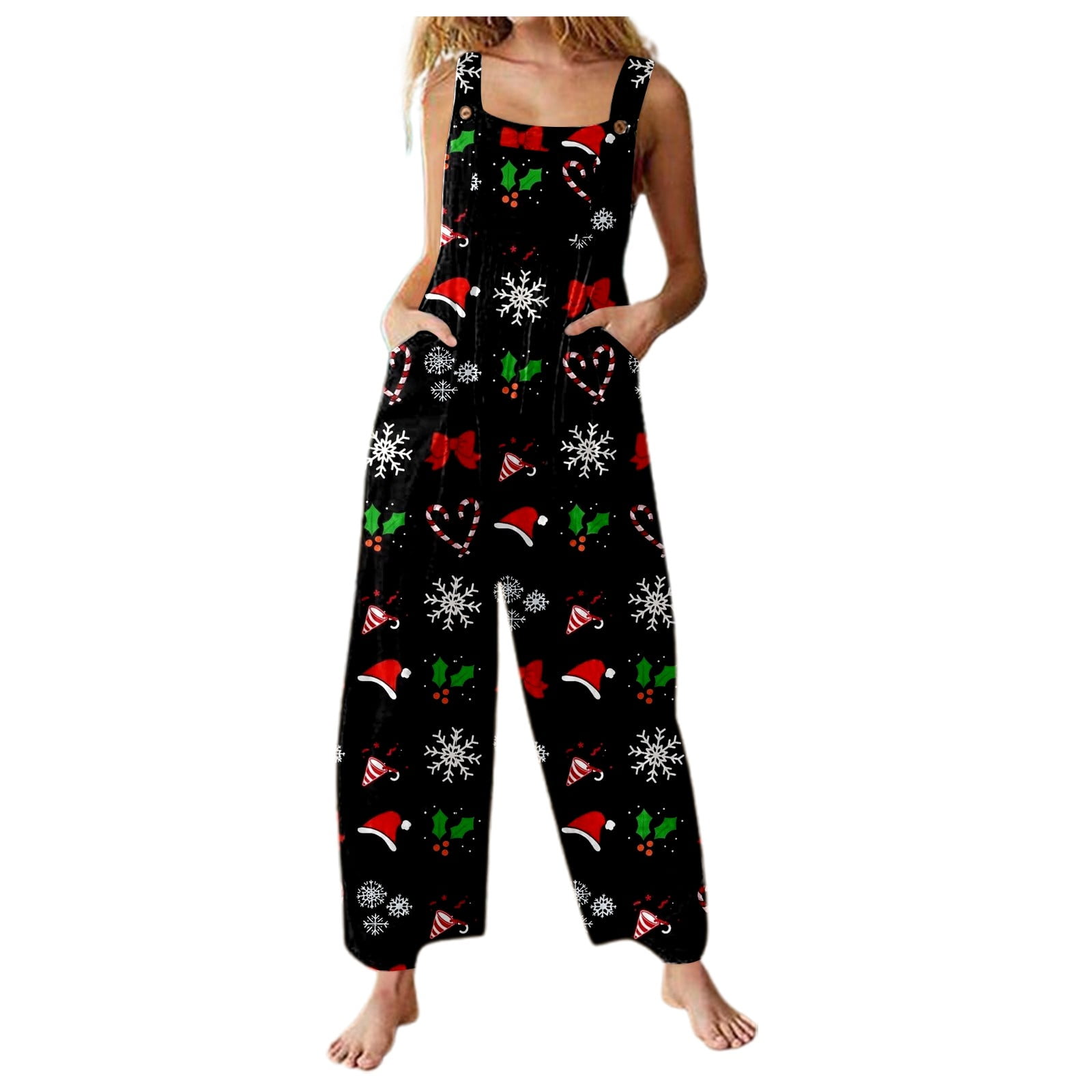 Christmas Overalls Stylish Floral Printed Jumpsuit Featuring Adjustable ...