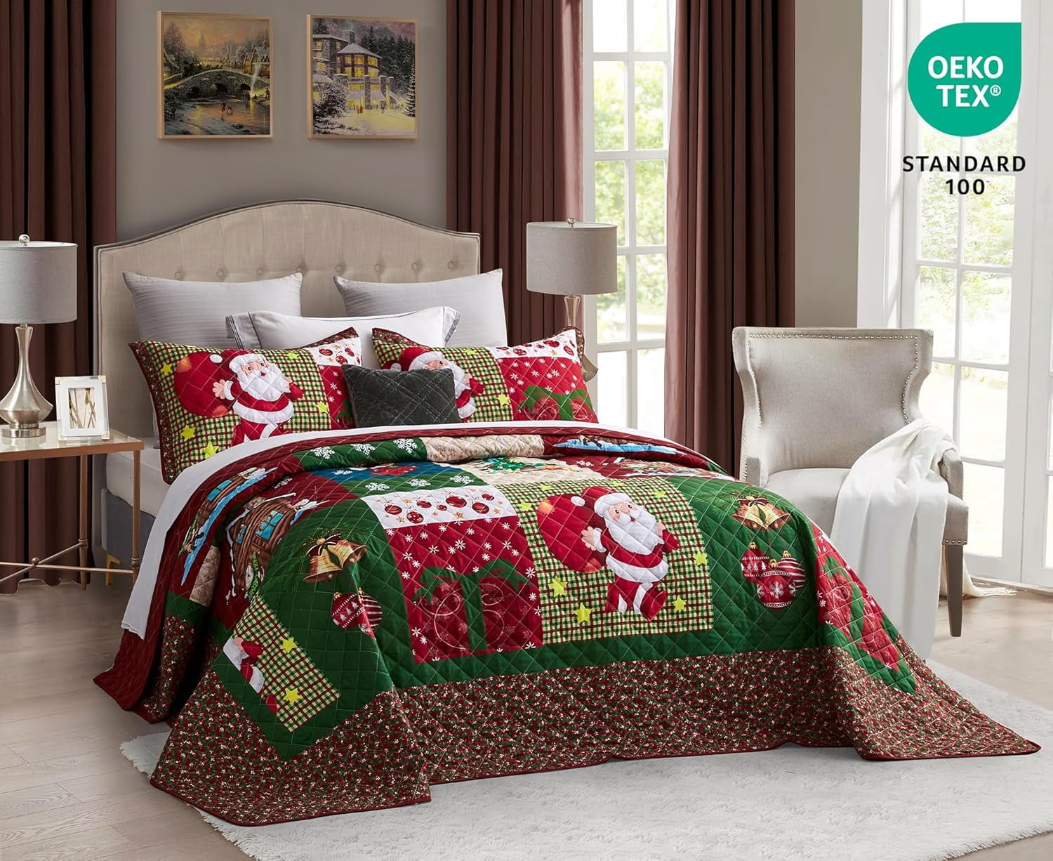 Christmas Oversized Bedspread King Size, Santa Claus Pattern Bedding ...