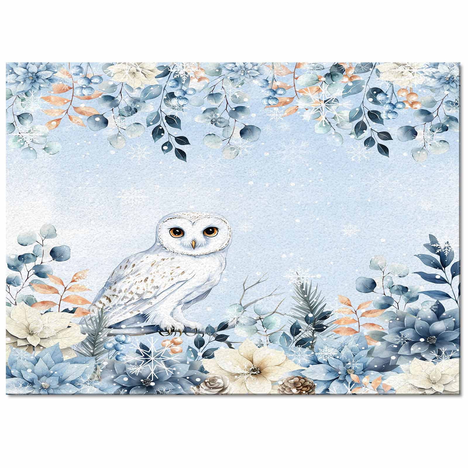 Christmas Owl Area Rug 2x3ft Blue Eucalyptus Leaves Floral Winter ...