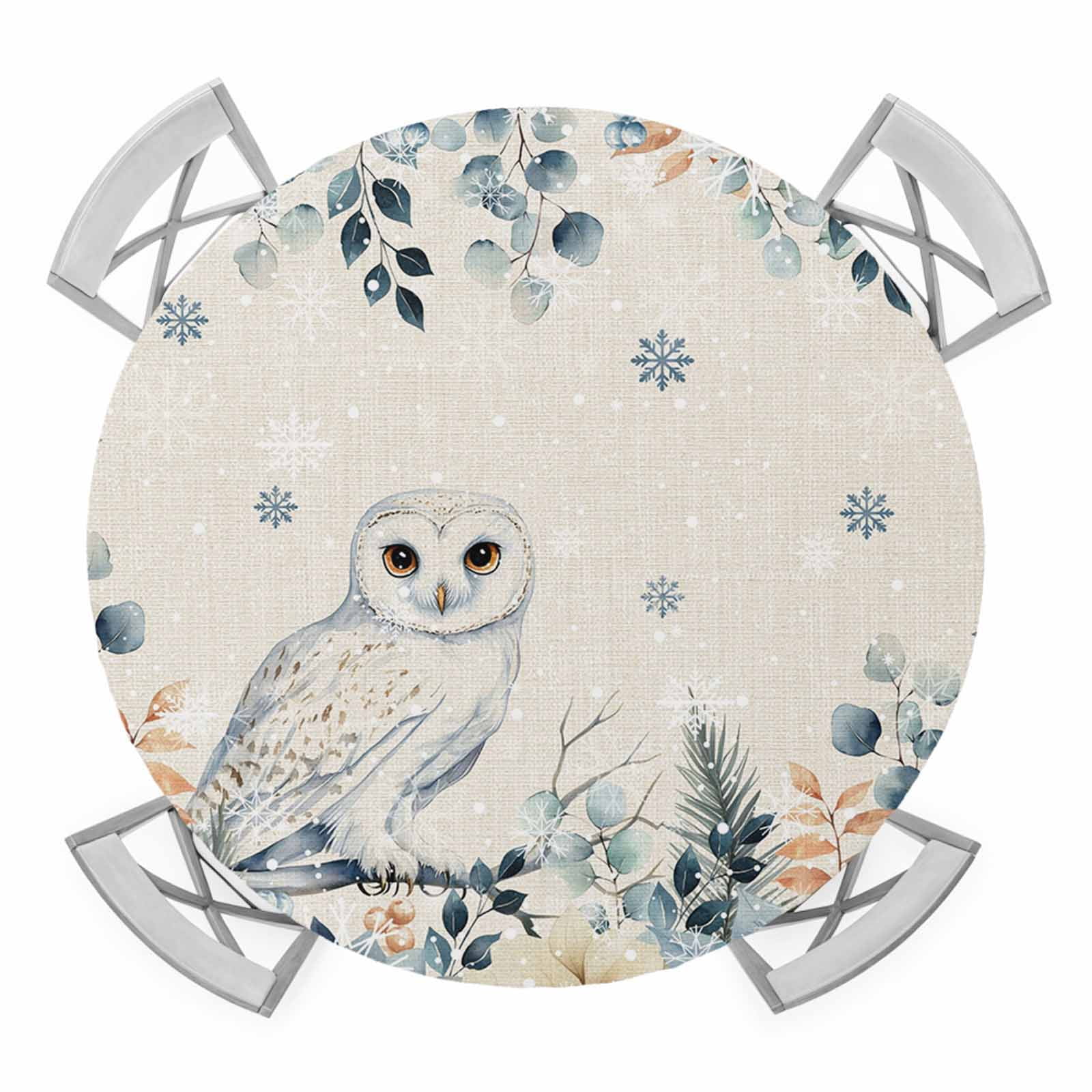 Christmas Owl Round Tablecloth for 45-54 Inch Tables,Fitted Table Cover ...