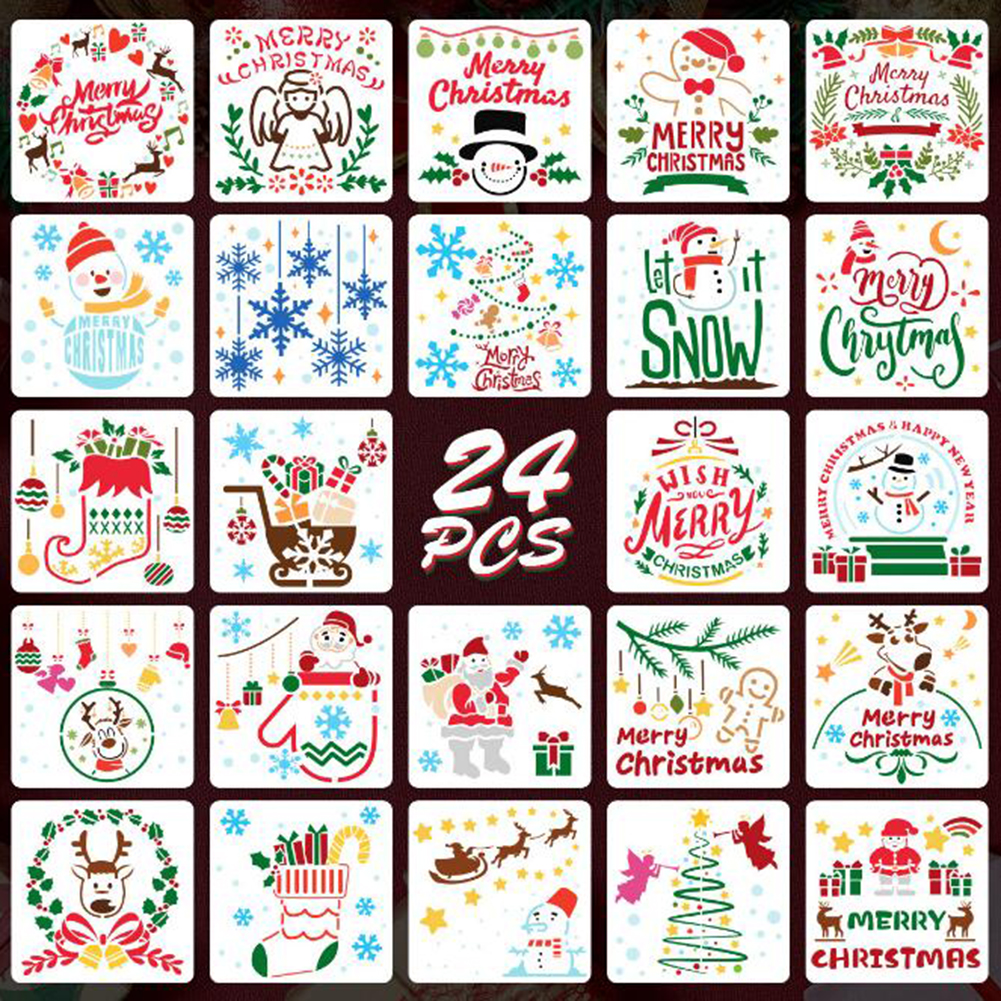Christmas Painting Stencils, 24pcs PET Square Christmas Painting Hollow ...