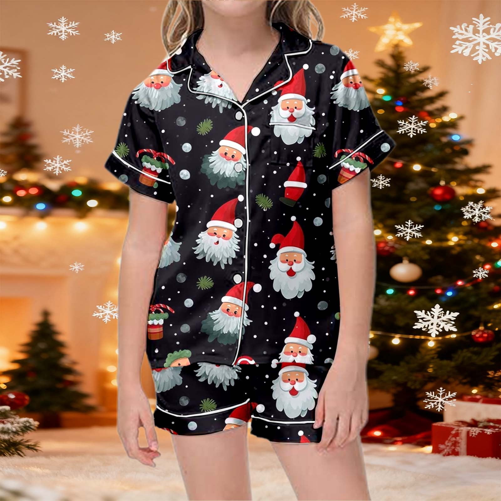 Christmas Pajama Outfits Set Print Short Pajama For Girls Festive ...