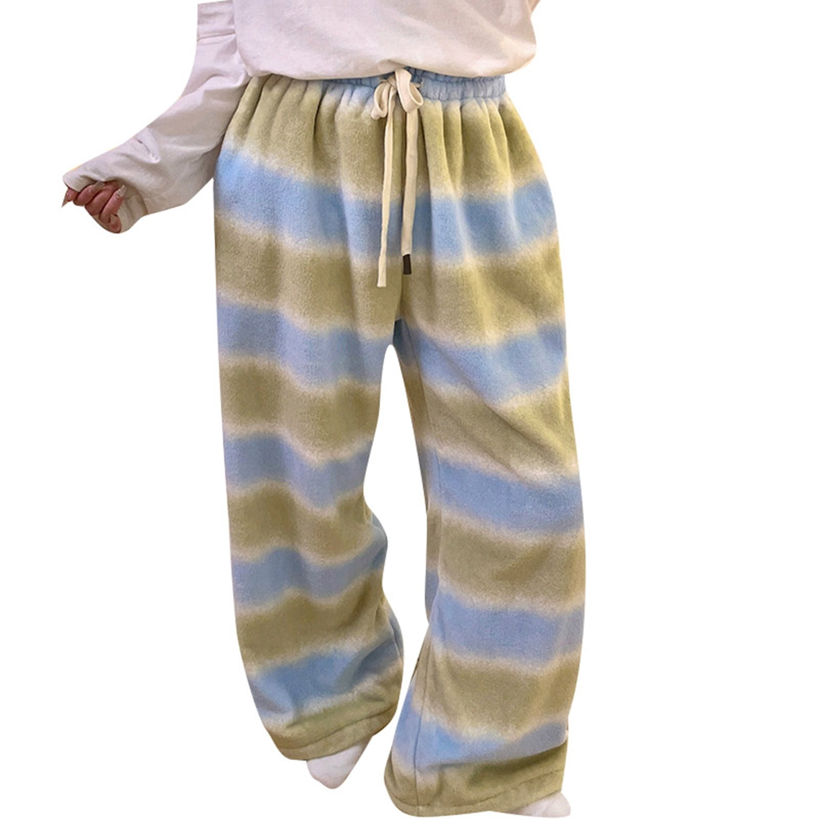 Christmas Pajama Pants Women Fuzzy Pajama Pant Elastic Waist Wide Leg ...