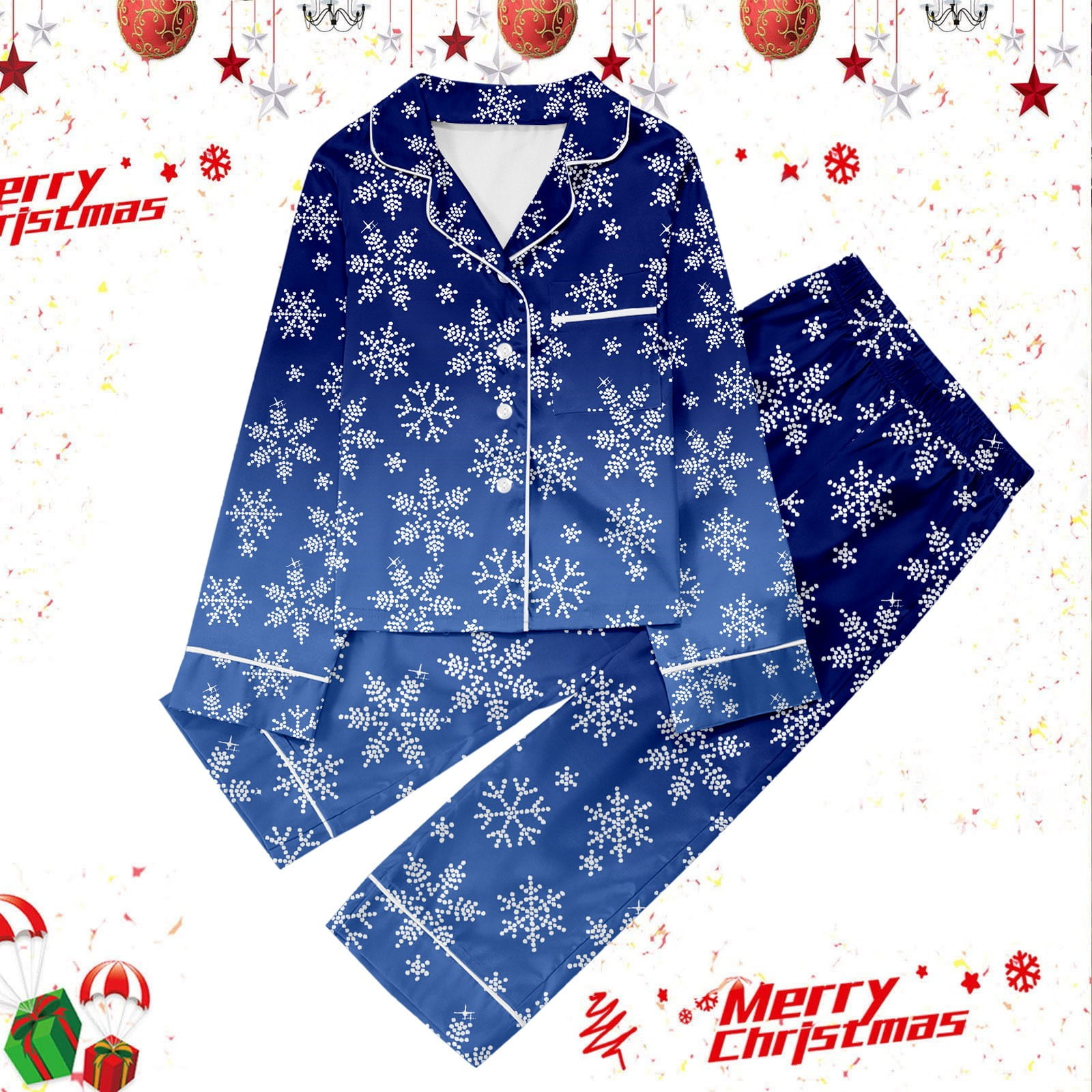 Christmas Pajama Set Printed Girls Pajamas Set Silk Satin Long Sleeve 2 ...