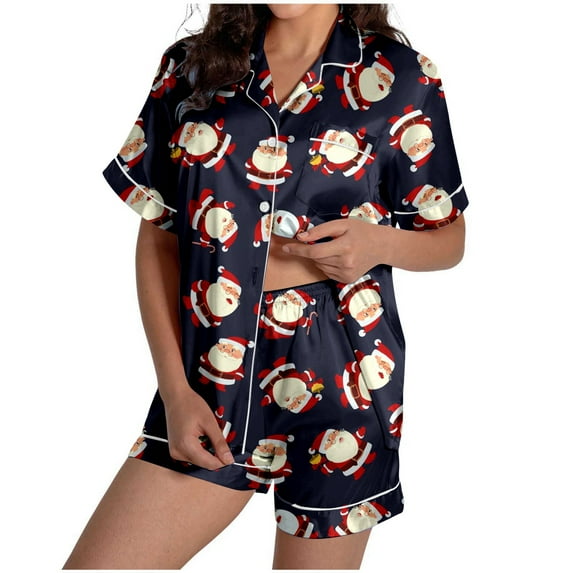 Christmas Pajama Sets Santa Claus Christmas Silk Satin Pjs Set Short ...
